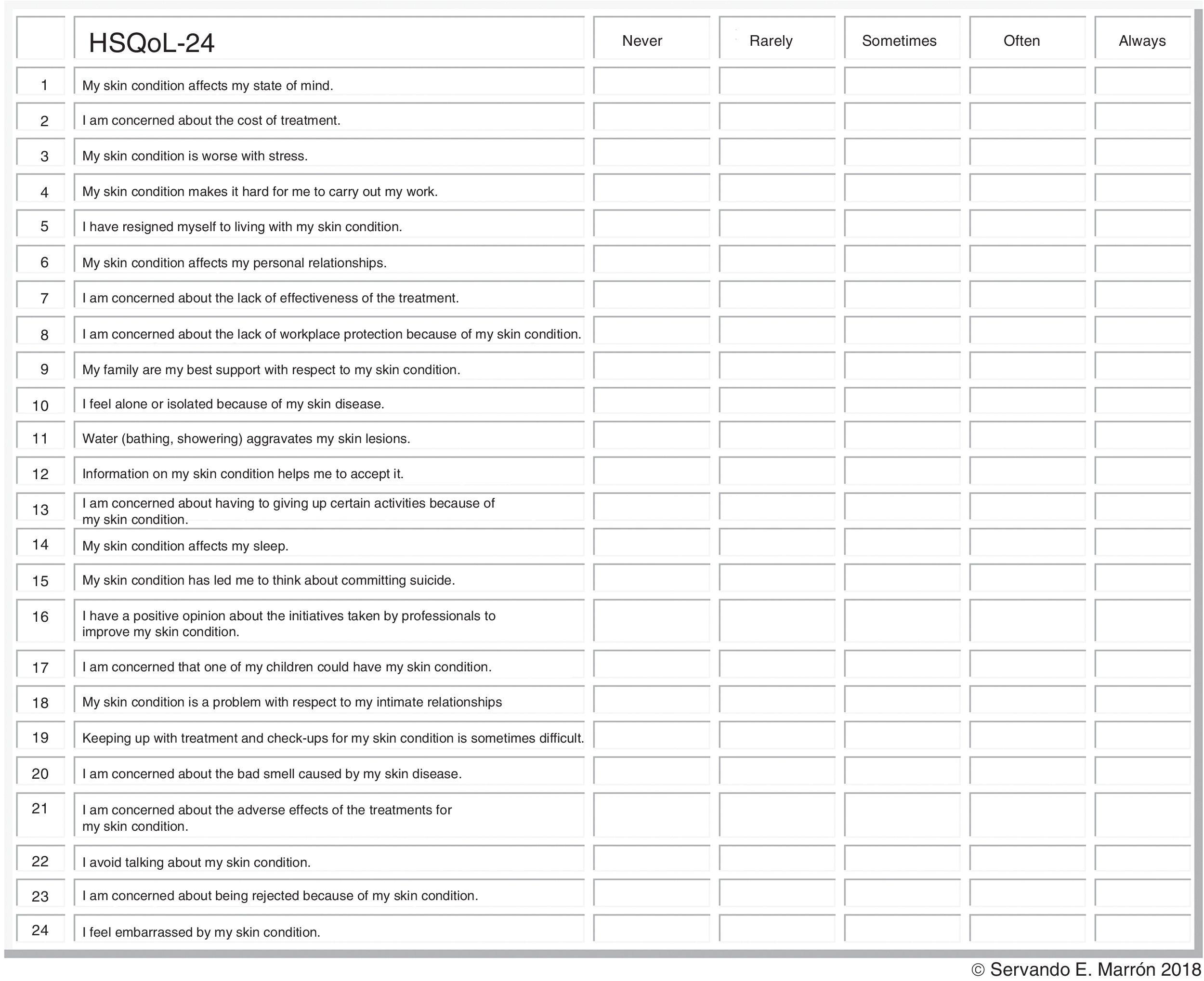 Development and Preliminary Validation of the HSQoL-24 Tool to Assess ...