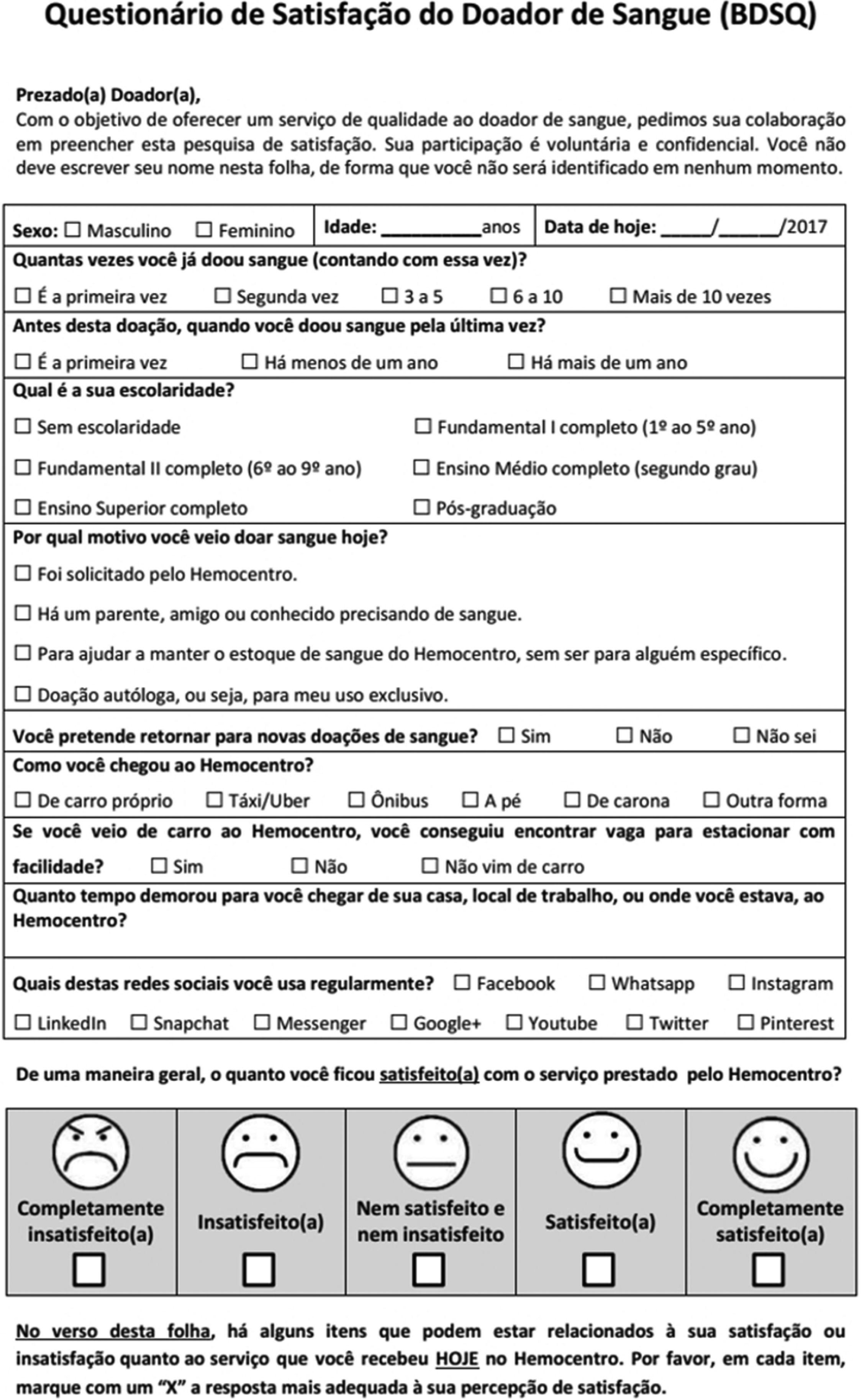 Development of a blood donor satisfaction questionnaire (BDSQ ...